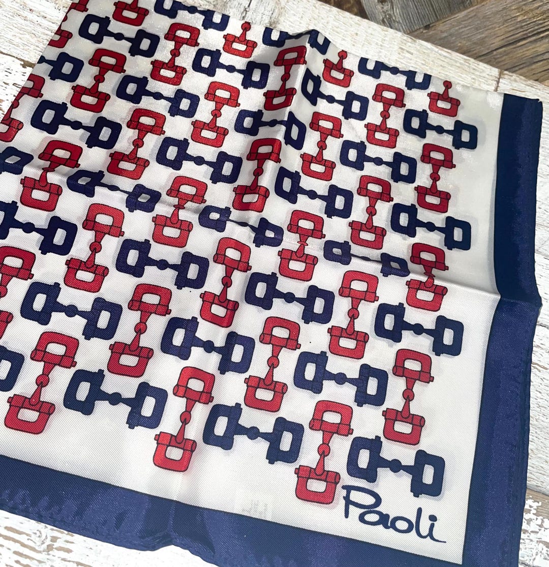 Vintage 1960s Red and Blue Horse Bit Motif Scarf Signed Paoli - Etsy