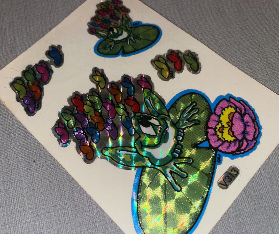 Vintage 80s Frog on Lily Pad With Butterflies Reflector Sticker Sheet ...