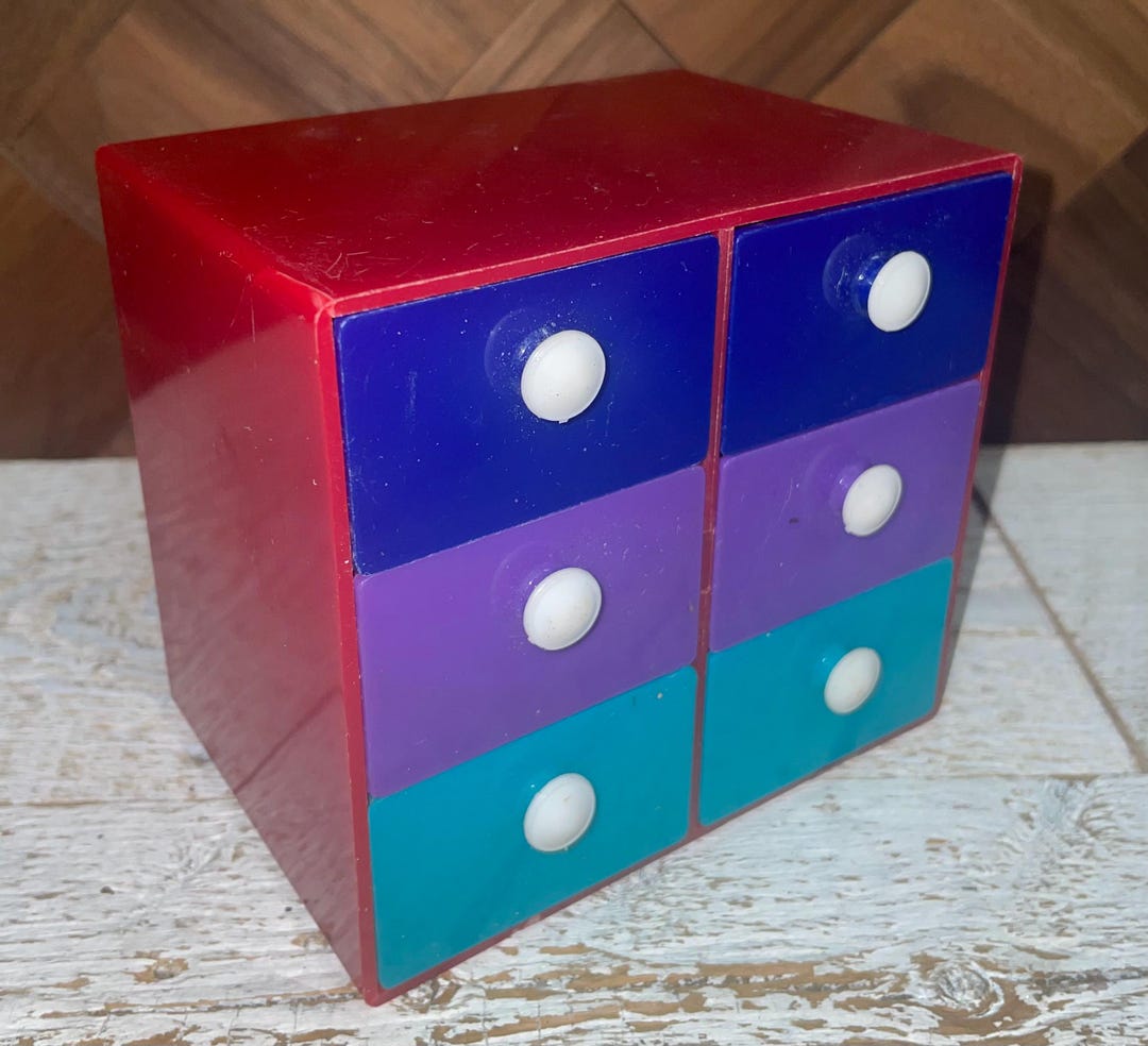 Vintage 80s Red Blue and Purple Plastic Desktop Drawer Storage - Etsy