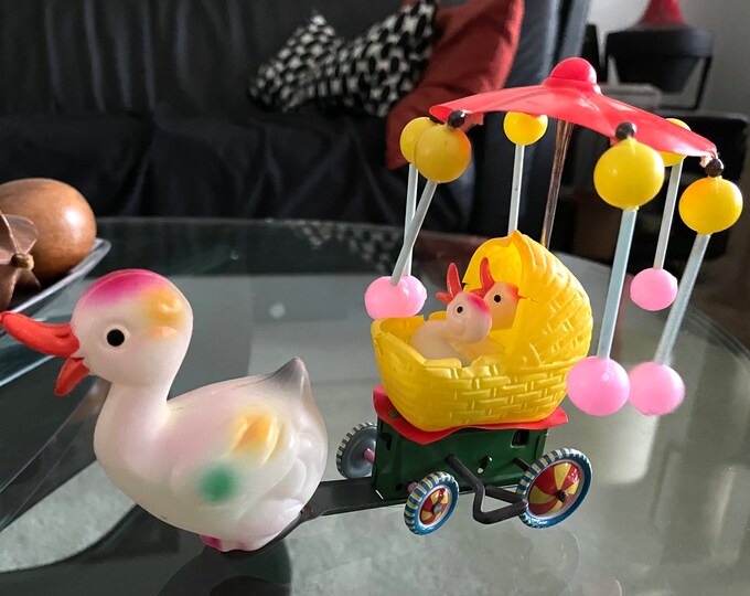 Vintage 60s Easter Plastic Blow Mold Wind up Duck With Baby Stroller - Etsy