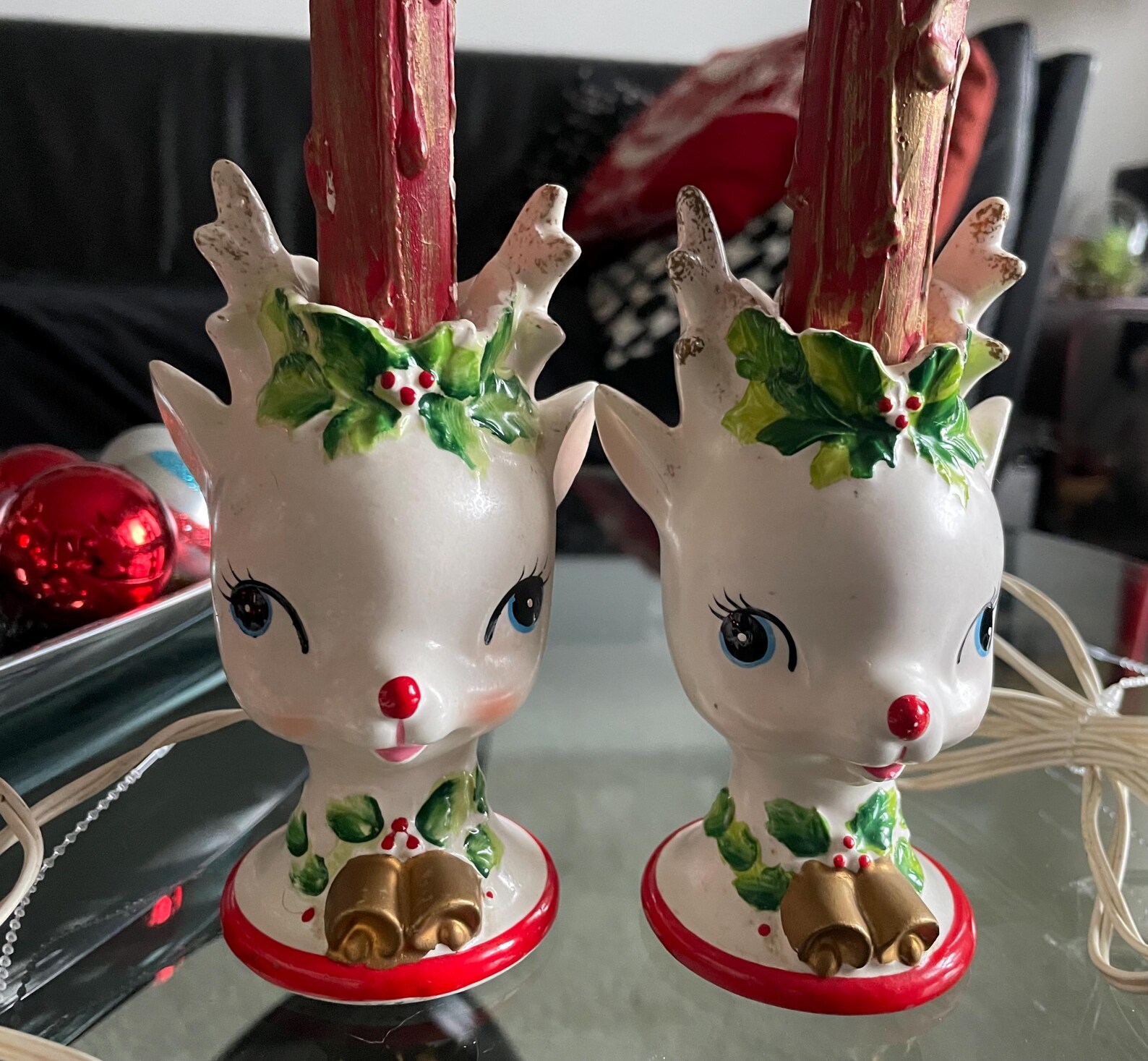 Vintage Mid Century Rudolph the Reindeer Ceramic Light up Candlestick ...