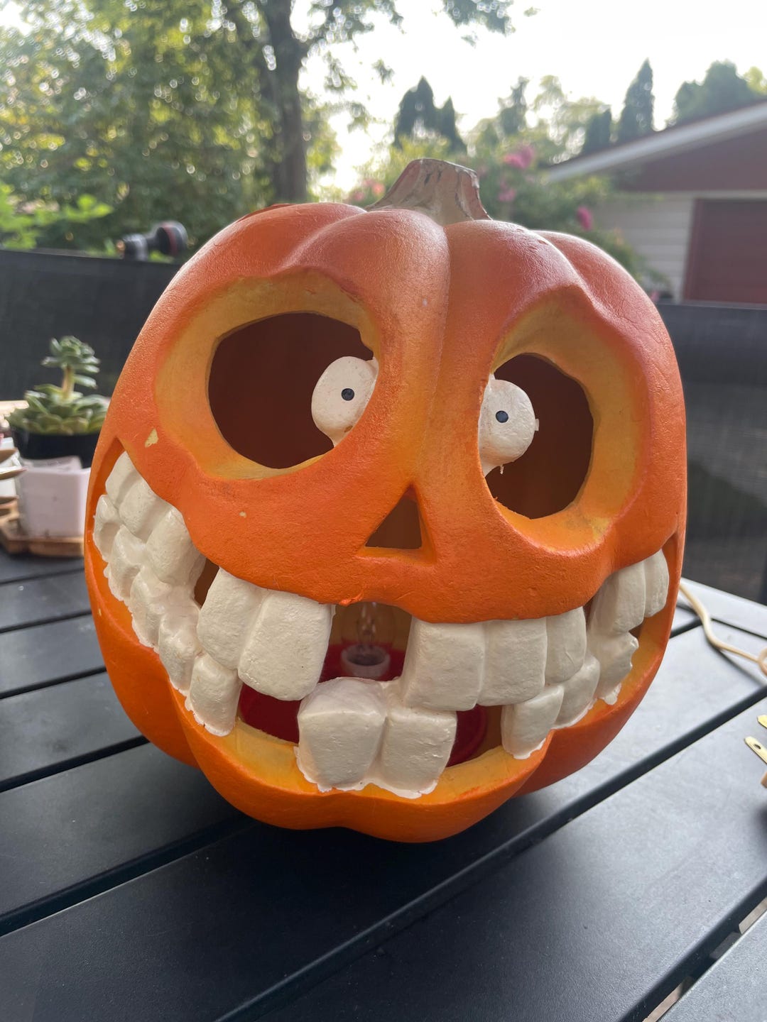 Vintage Light up Goofy Teeth Jack O Lantern Halloween Decor Signed ...