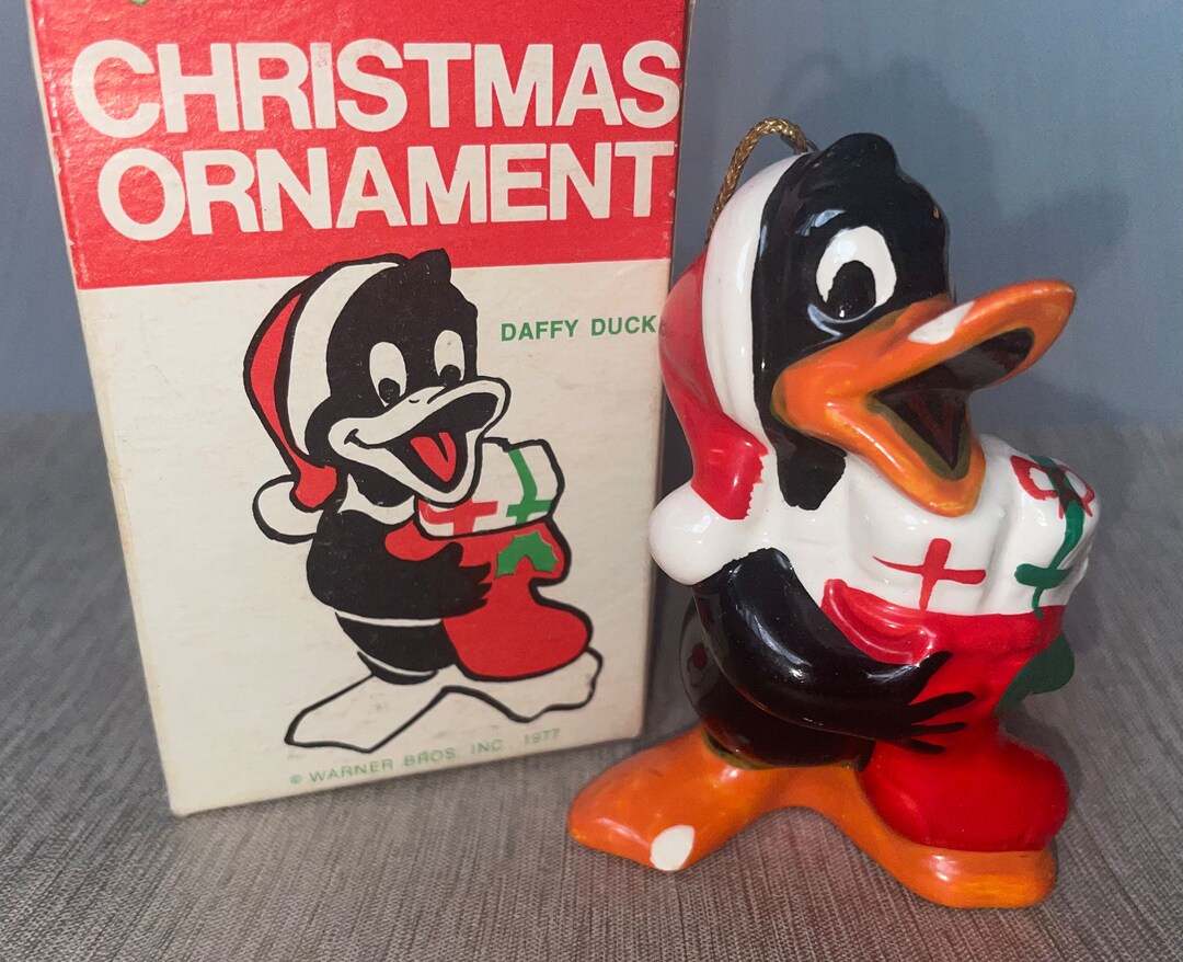 Vintage Looney Tunes Daffy Duck Ceramic Christmas Ornament Signed ...