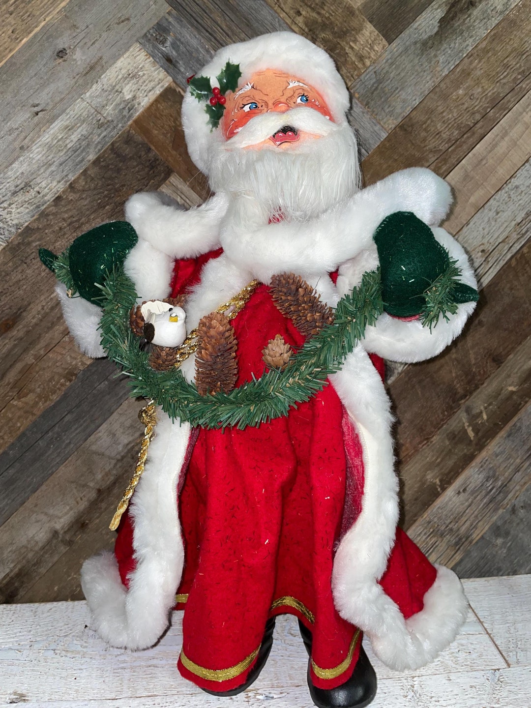 Vintage Large Santa Claus With Garland Christmas Decor by Annalee Doll ...