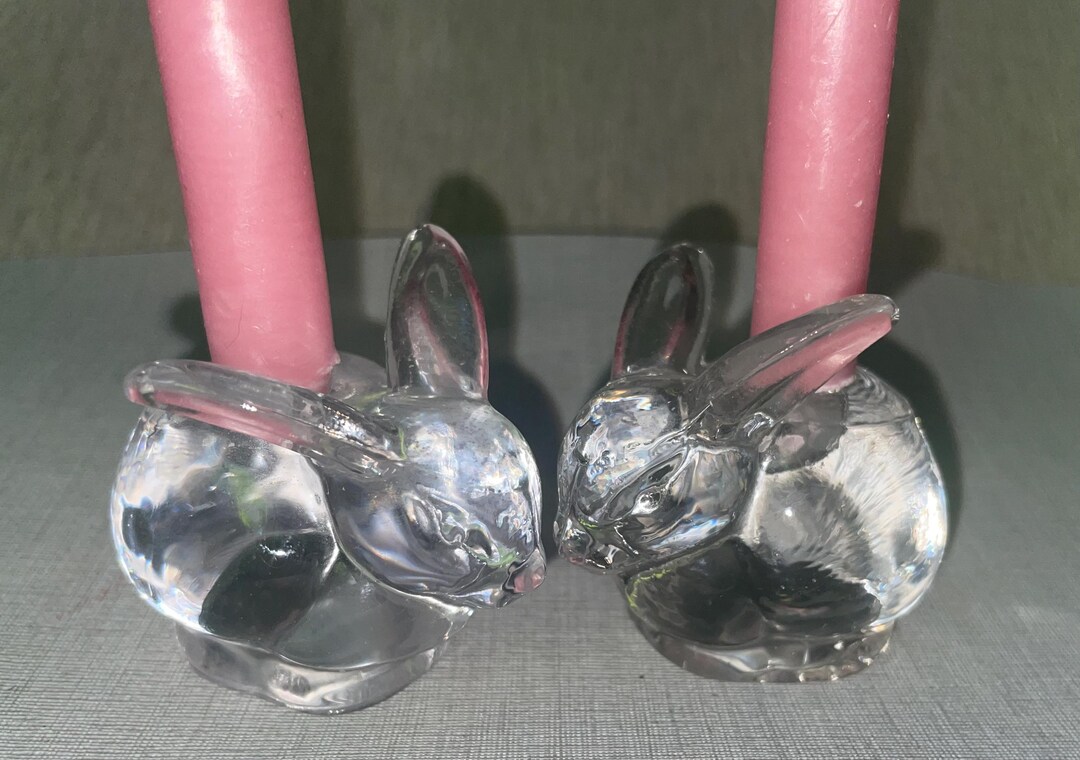 Vintage Biedermann Glass Easter Bunny Rabbit Taper Candleholder Pair - Etsy