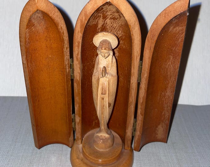 Vintage Mid Century Wood Virgin Mary Statue Catholic Relic in Hinged ...