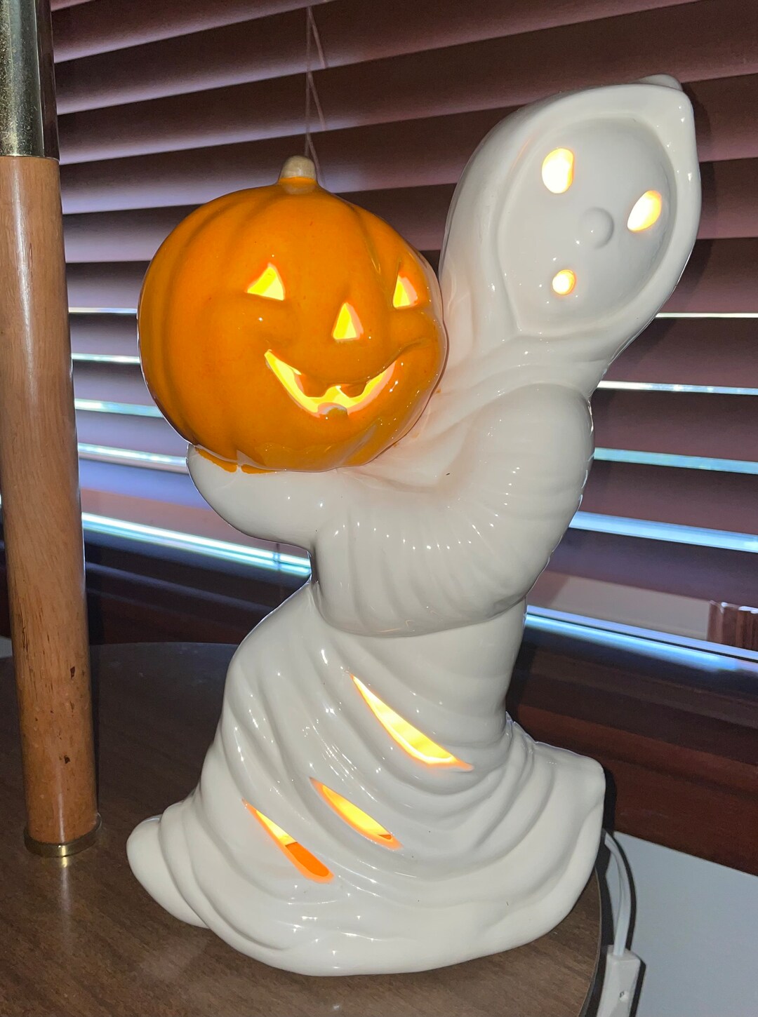 Vintage Ceramic Light-up Ghost and Jack O Lantern Halloween Decor - Etsy