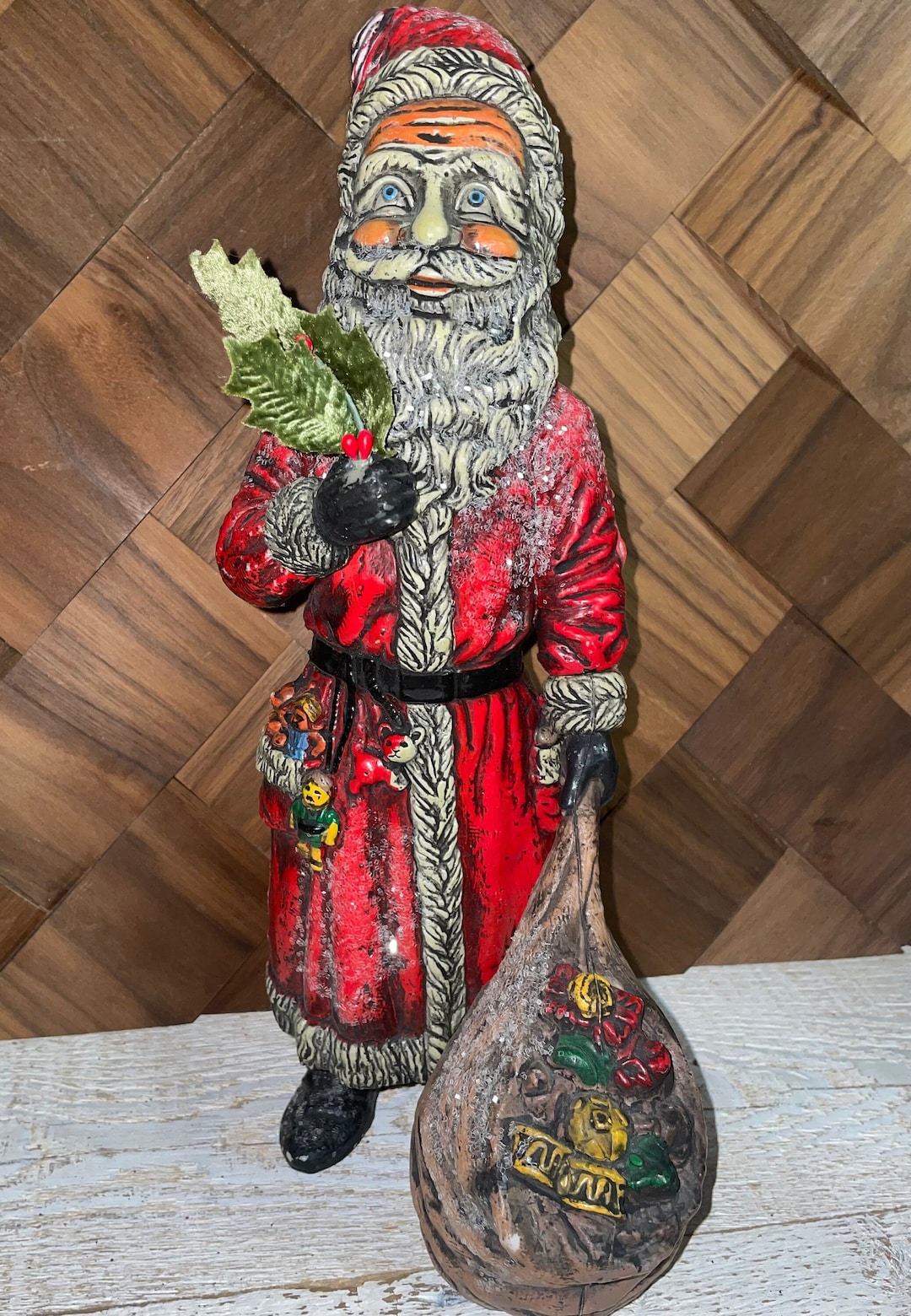 Vintage Large Molded Plastic Santa Claus With Toy Sack Christmas Figure ...
