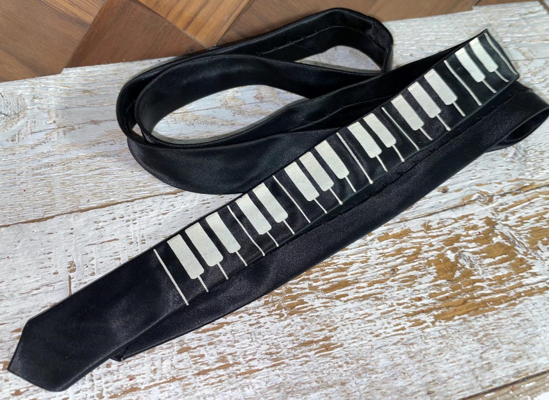 Vintage 80s Black Satin Piano Keyboard Skinny Tie - Etsy