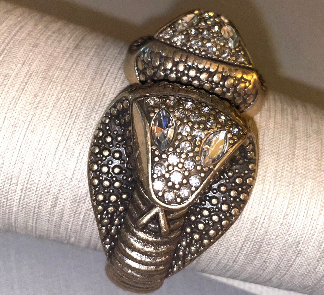Stunning Rhinestone and Metal Cobra Head Clapper Bracelet - Etsy