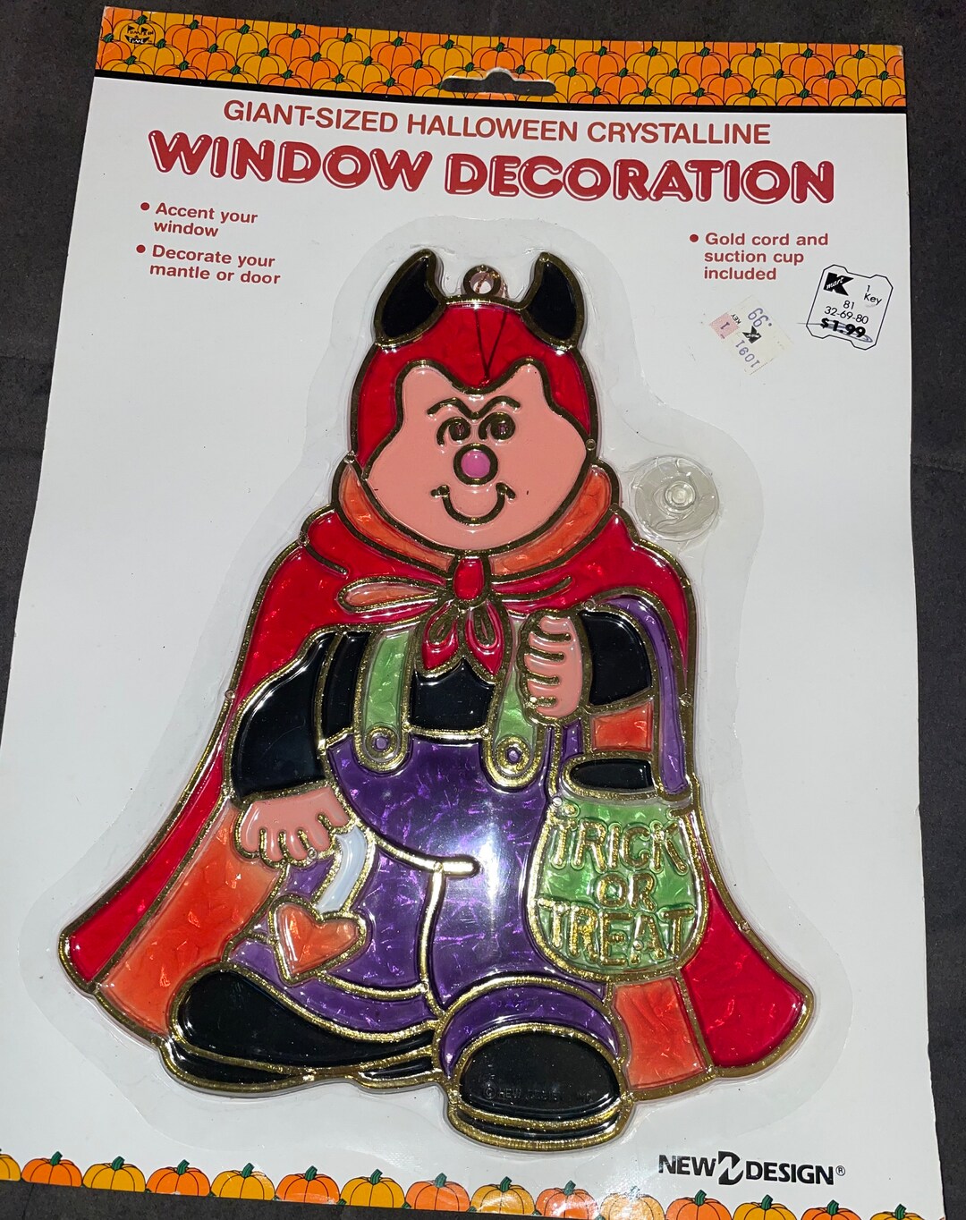 Vintage 80s Crystalline Stained Glass Little Devil Window Halloween ...