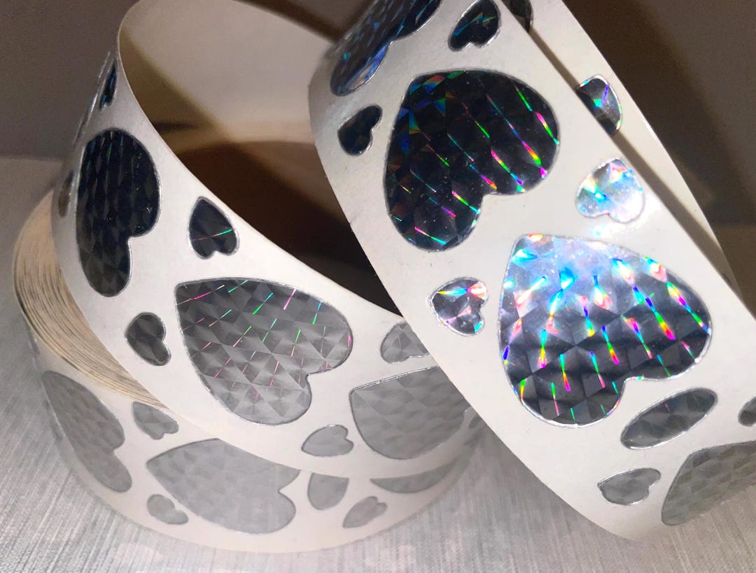 Vintage 80s Small and Large Silver Heart Reflector Stickers Roll of 200 ...