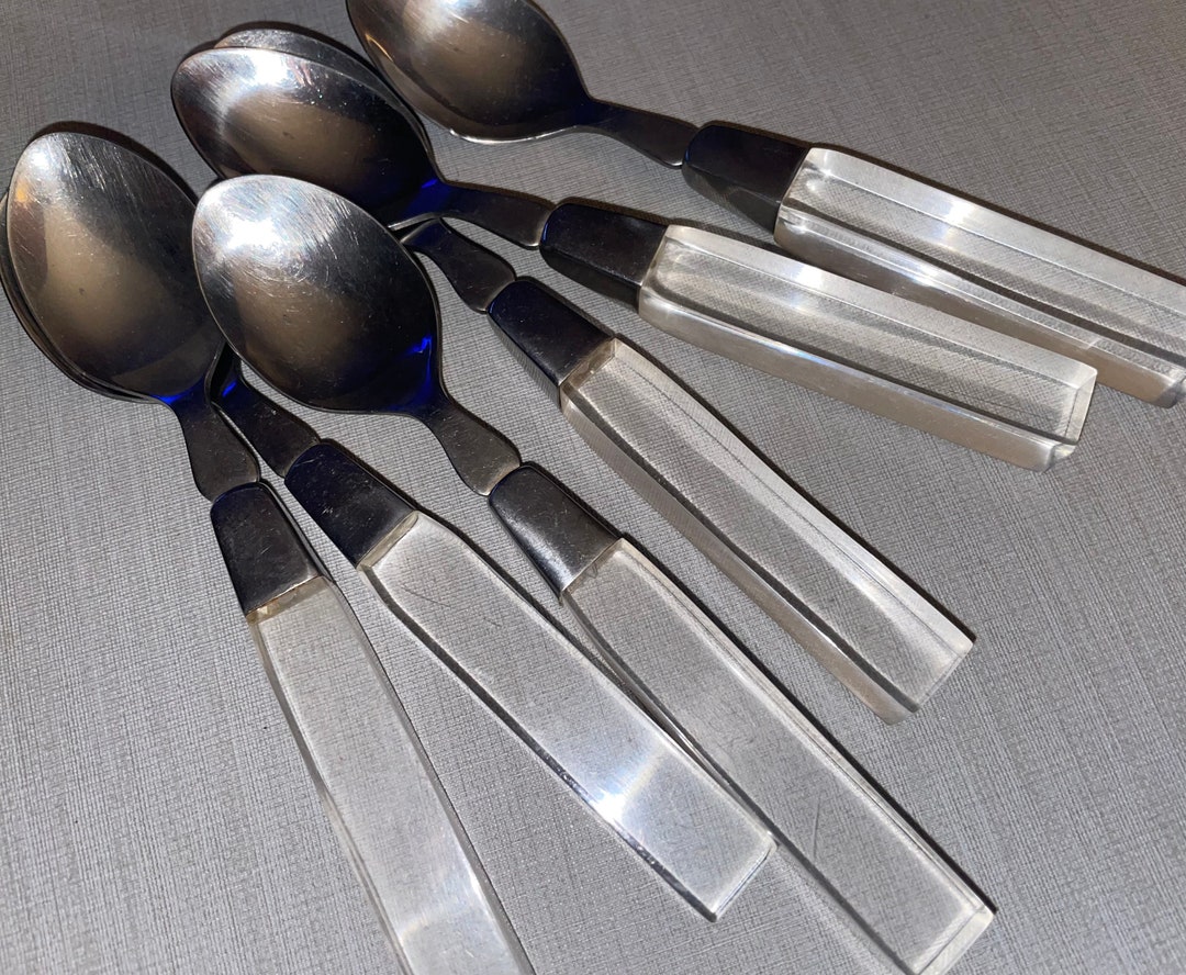 Vintage Mid Century Stainless and Lucite Handle Teaspoon LOT of Six by ...