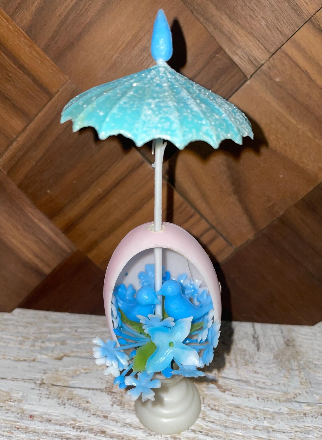 Vintage 60s Easter Pink Plastic Diorama Egg on Pedestal With Blue ...