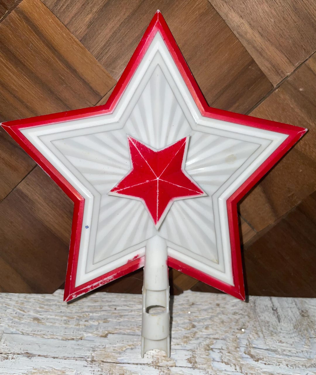 Vintage Mid Century Red and White Star Tree Topper Plastic Filigree ...