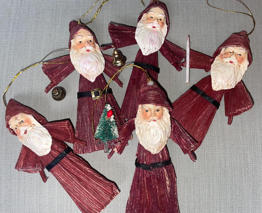 Vintage Father Christmas Santa Claus Painted Corn Husk Christmas ...