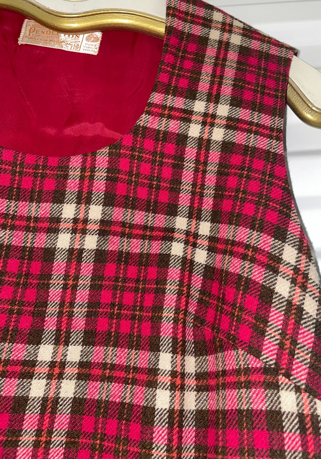 Vintage 60s Pendleton Raspberry Pink Plaid Wool Shift Dress Size 12 - Etsy