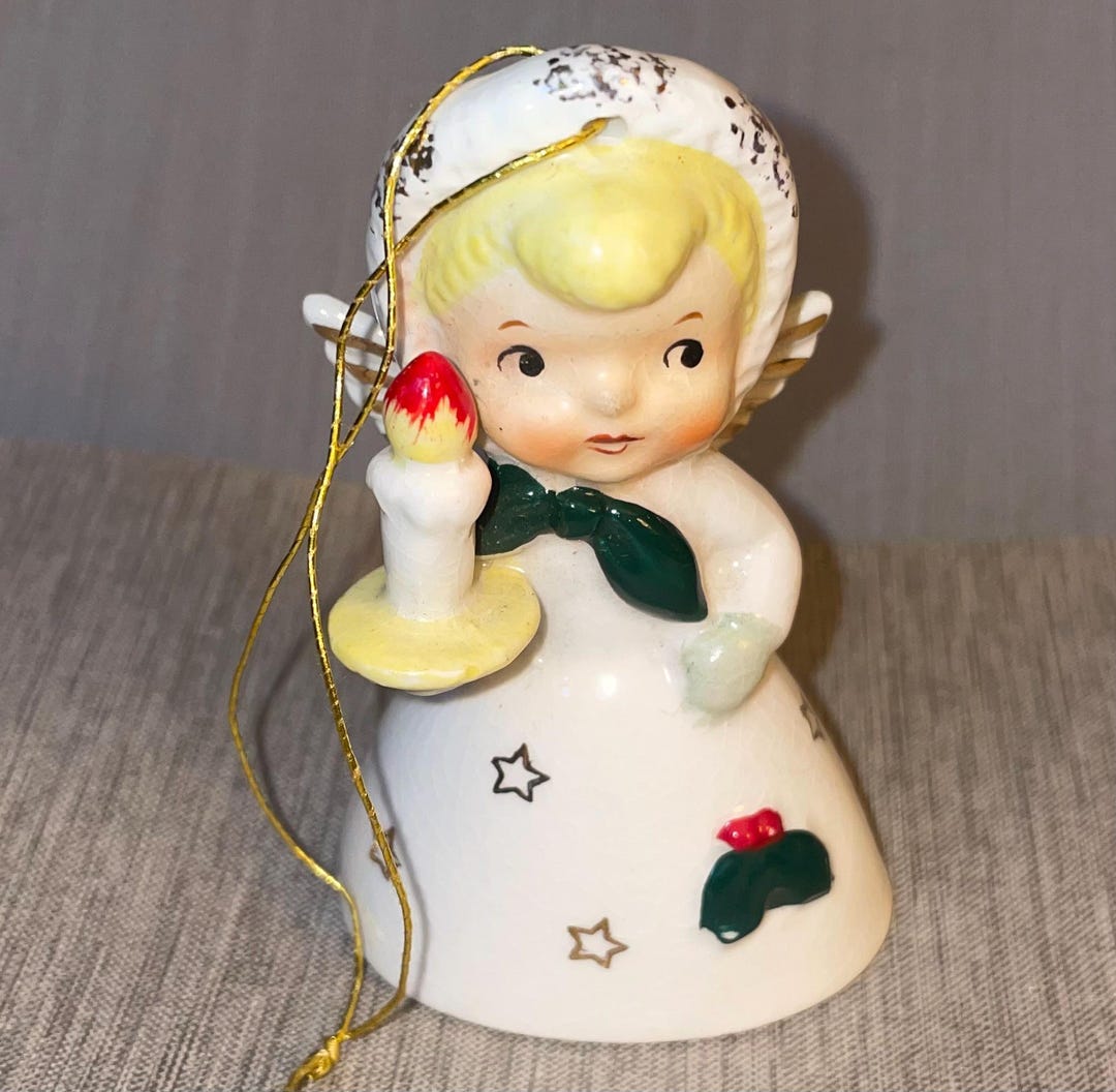 Vintage Mid Century Napco Ceramic Angel Holding Candle Christmas Bell ...