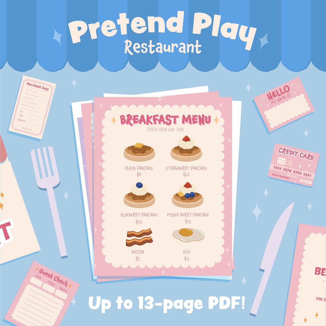 Printable Pretend Play Restaurant Set: Kids Kitchen, Homeschool (16 ...