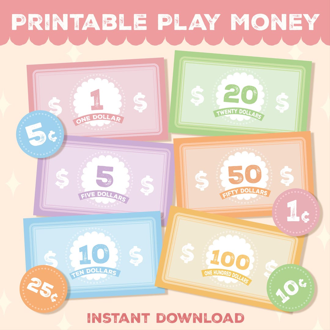 Printable Play Money: Kids Reward System, Pretend Play (PDF Download ...
