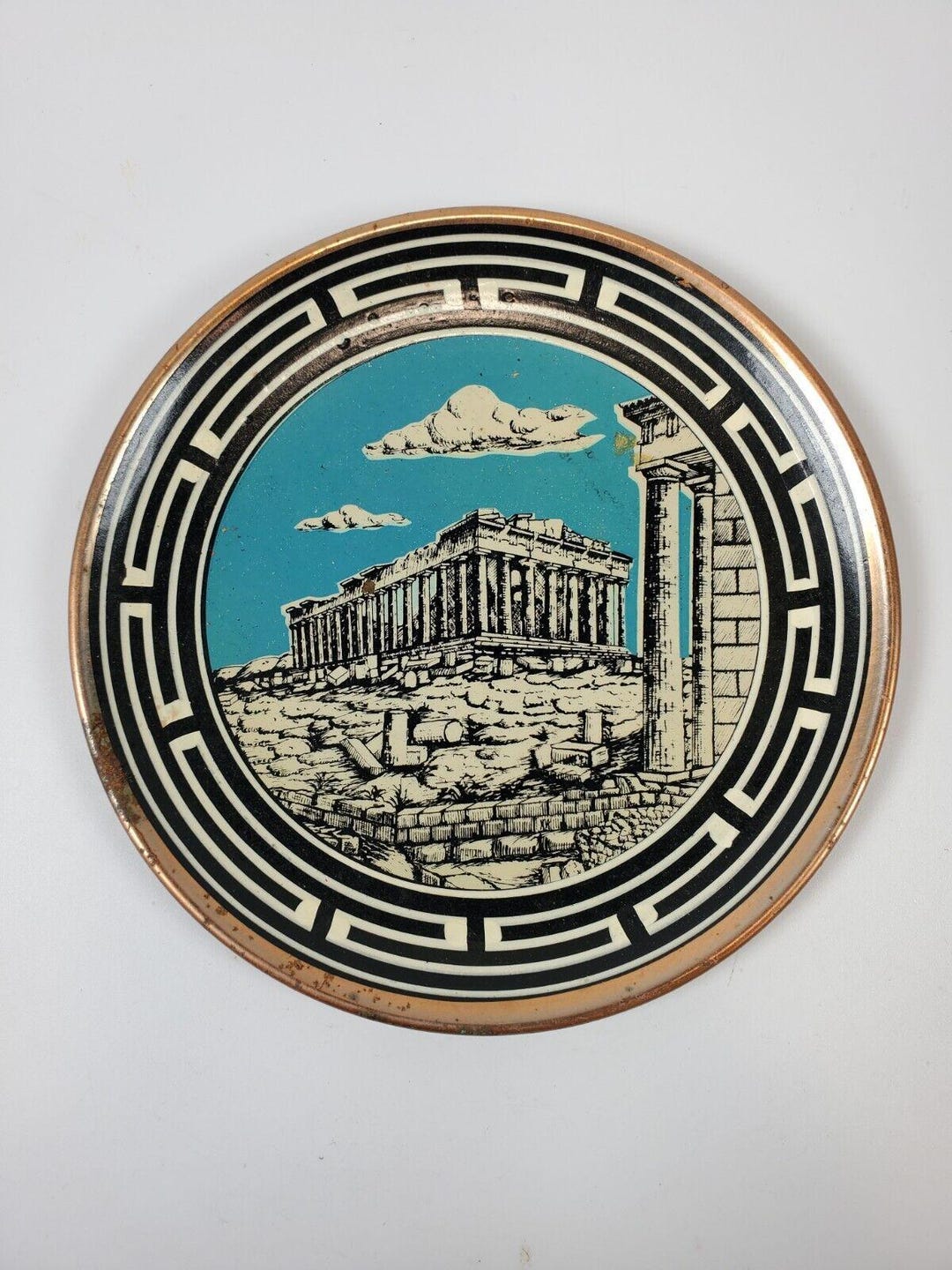 Vintage Greek Parthenon Hand Painted Copper Metal 5" Plate - Etsy