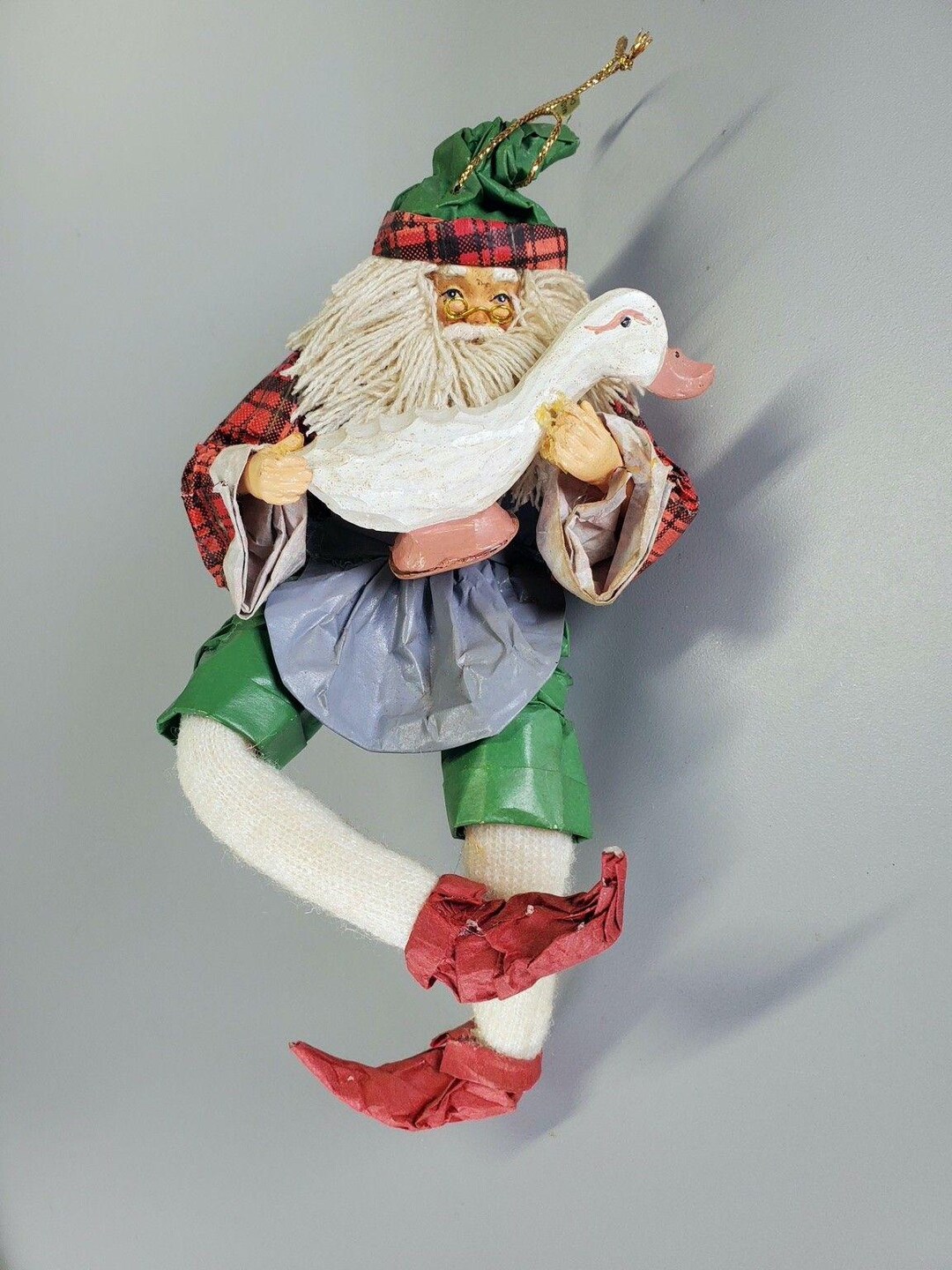 Vintage Paper Mache Santa Holding a Wood Duck Christmas Shelf Sitter ...