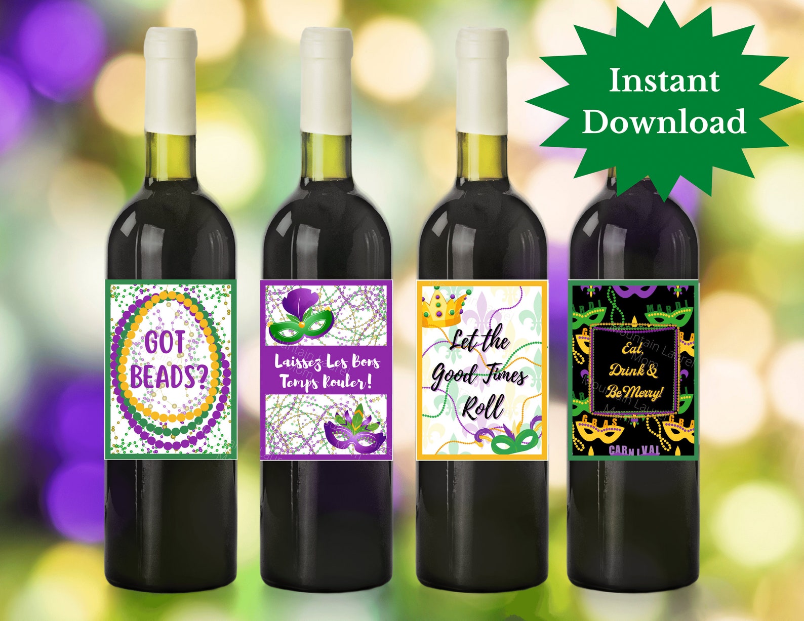 Mardi Gras Wine Label, Mardi Gras Digital Printable, Mardi Gras Party ...