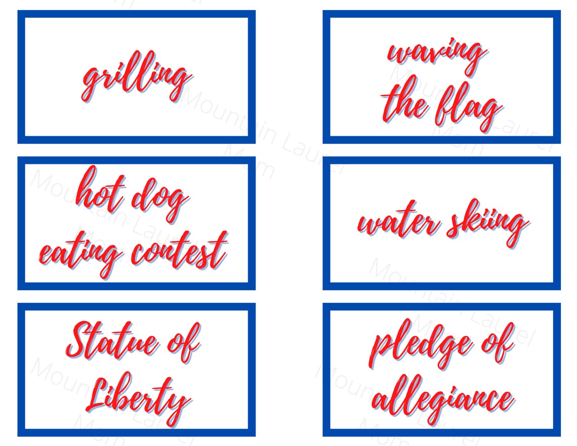 4th of July Charades, Independence Day Charades, 4th of July Game ...