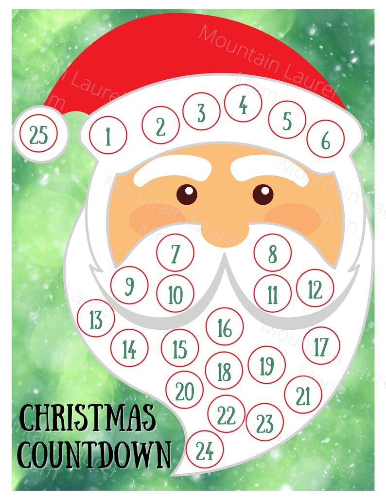 Christmas Countdown Santa Beard, Advent Calendar, Christmas Calendar ...