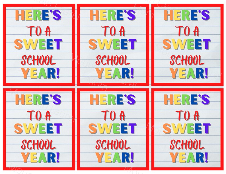 Back to School Gift Tag, Here's to a Sweet Year Favor Tag, Back to ...