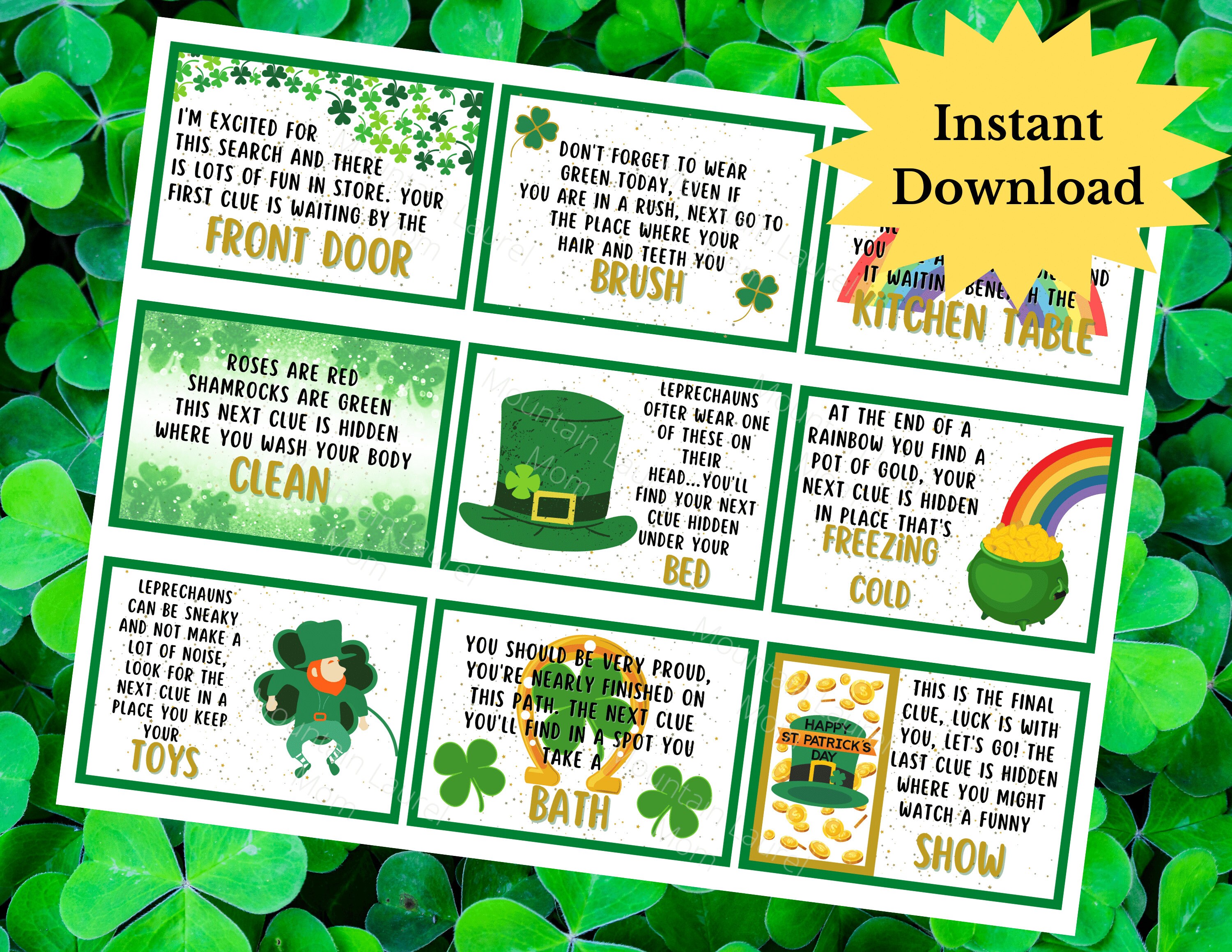 St Patricks Day Scavenger Hunt Clues, Leprechaun Hunt, Indoor Activity ...