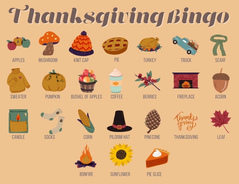 Thanksgiving Bingo, Thanksgiving Dinner Activity, Thanksgiving ...