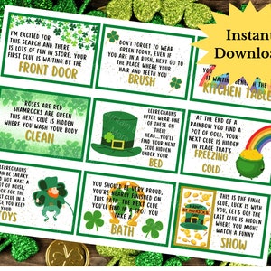 St Patricks Day Scavenger Hunt Clues, Leprechaun Hunt, Indoor Activity ...