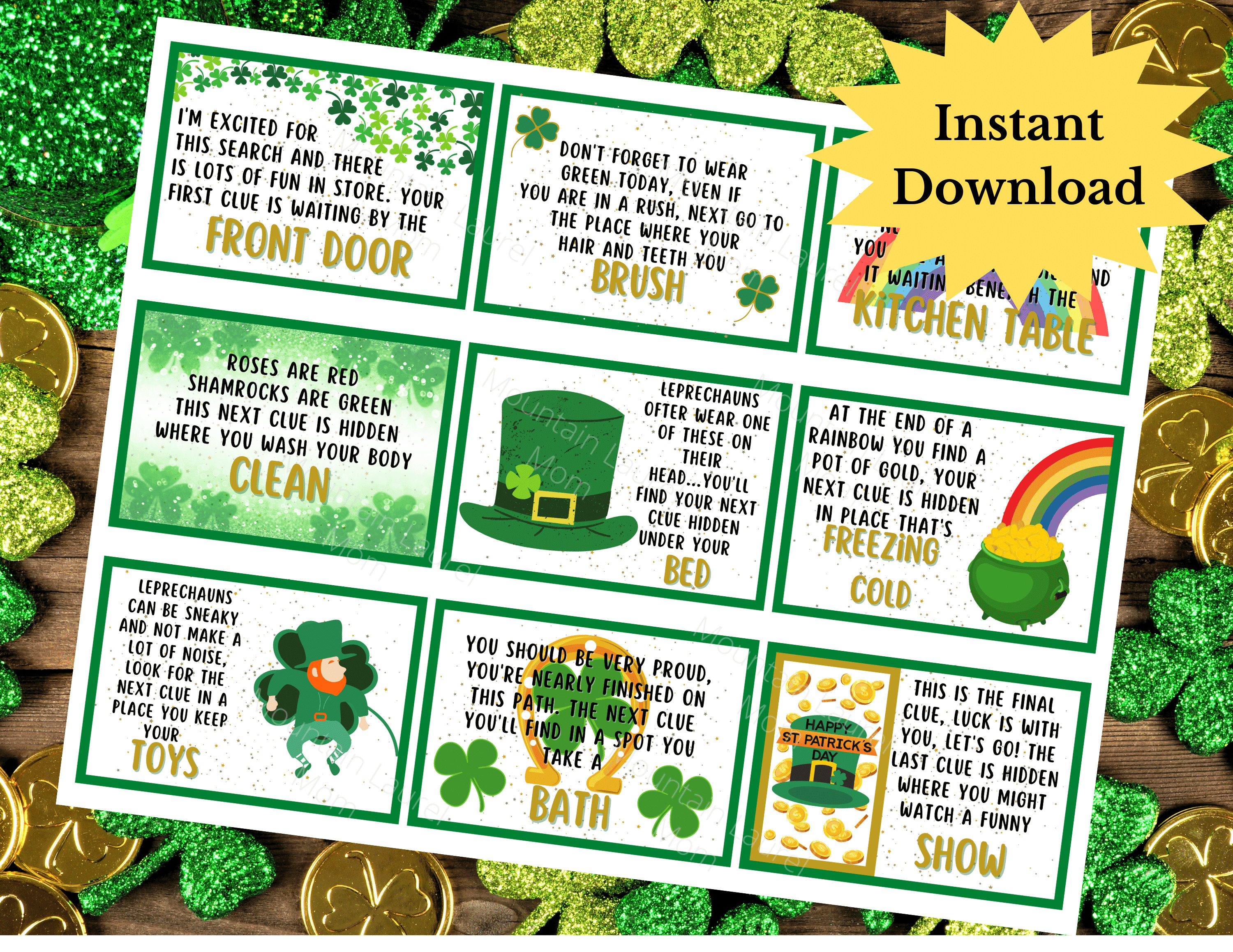 St Patricks Day Scavenger Hunt Clues, Leprechaun Hunt, Indoor Activity ...