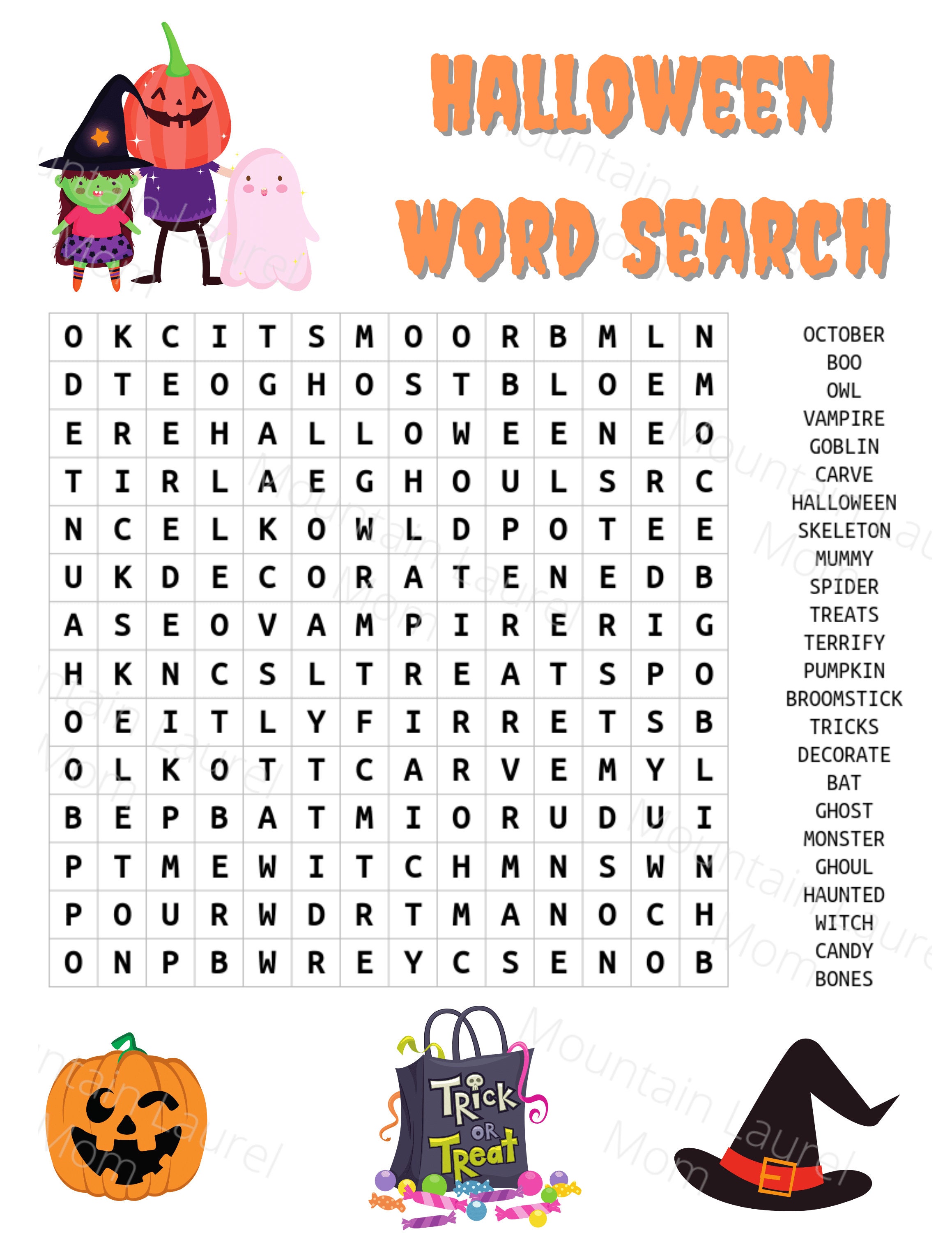 Halloween Word Search Printable Game Worksheet, Halloween Printable ...