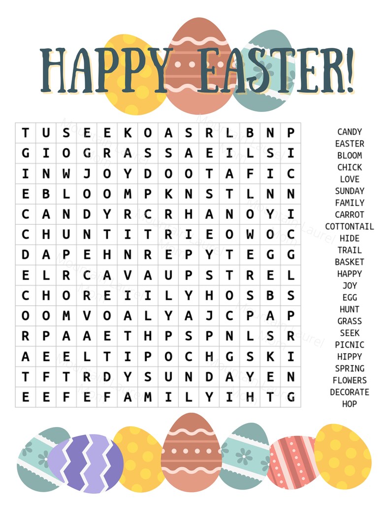Easter Holiday Printable Word Search Activity Game, Printable Easter ...