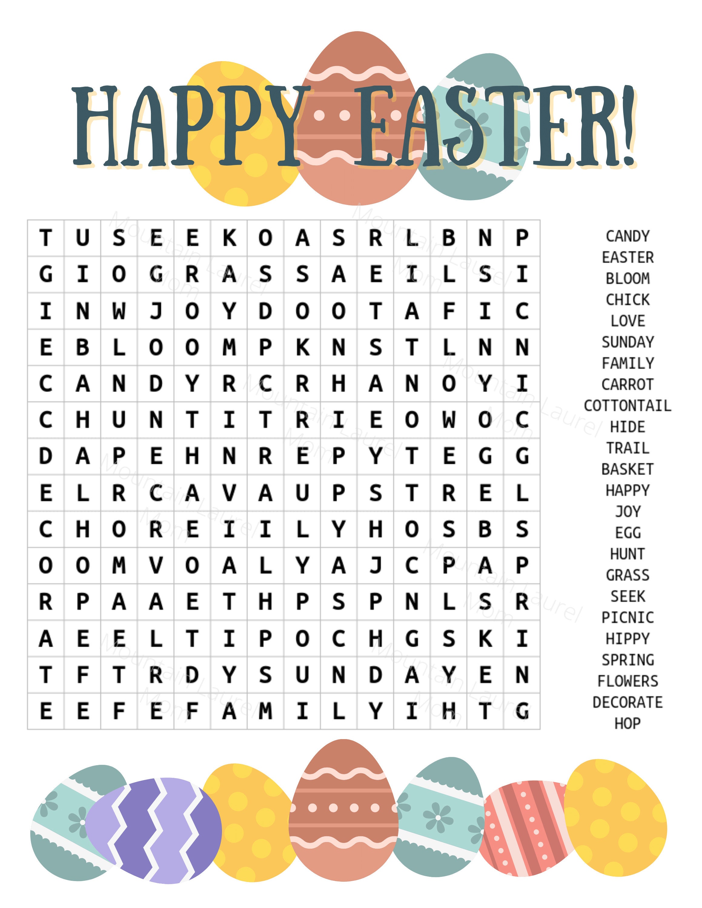 Easter Holiday Printable Word Search Activity Game, Printable Easter ...