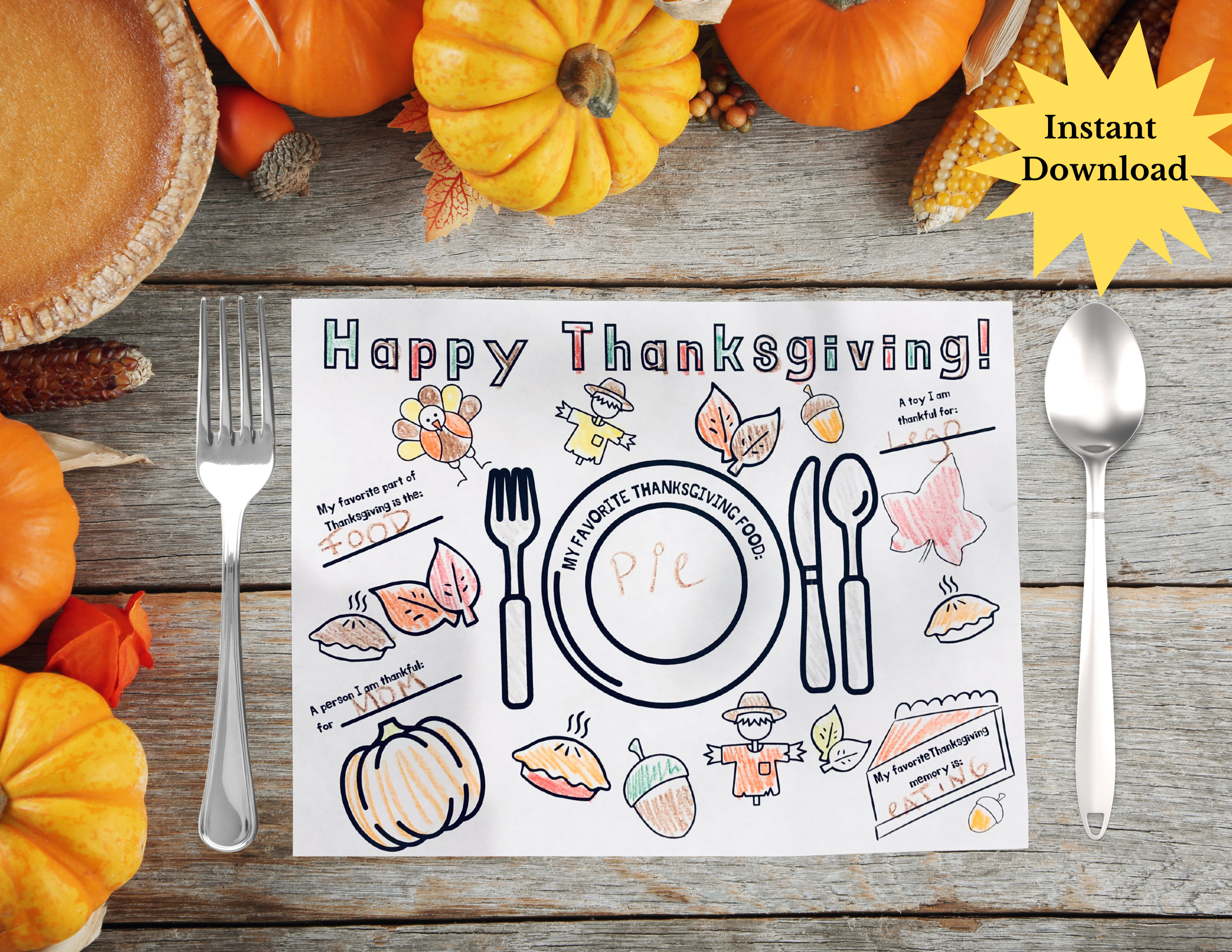 Thanksgiving Placemat, Thanksgiving Coloring Page, Thanksgiving Decor ...
