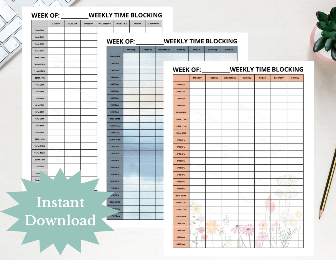 Weekly Time Blocking, Time Blocking, Weekly Schedule, Time Management ...