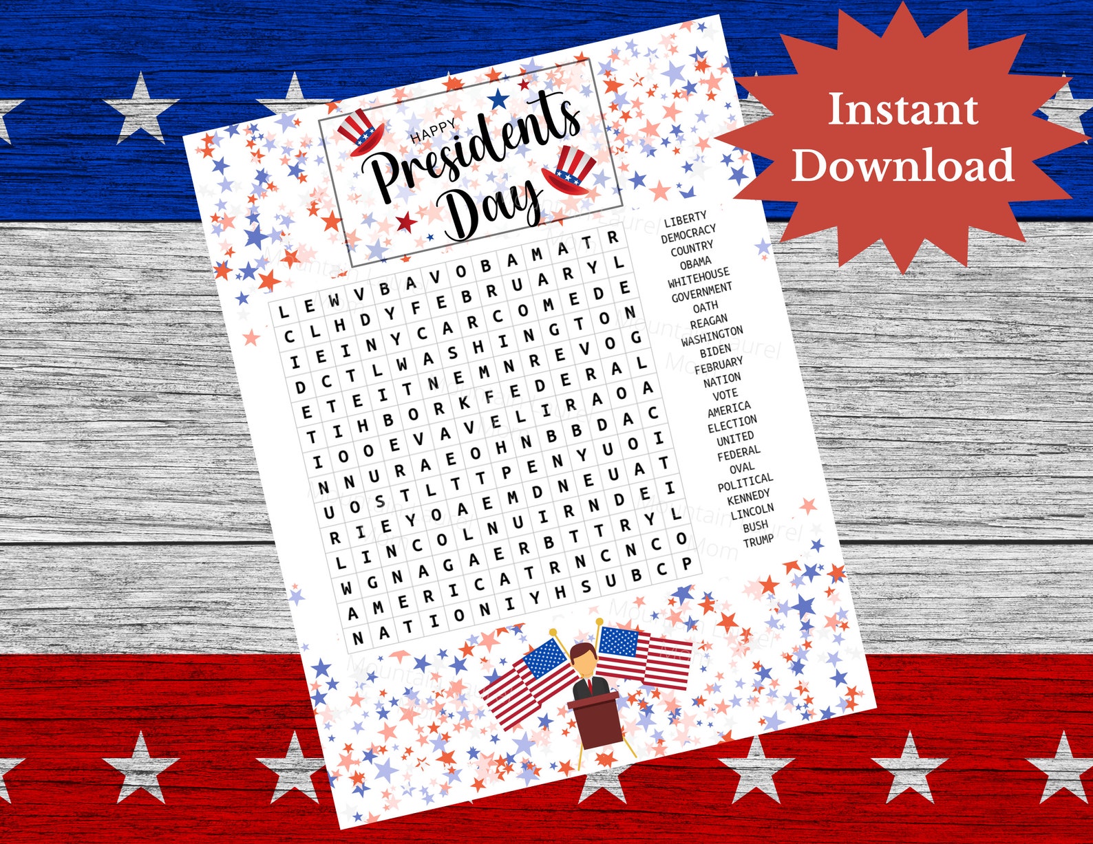 Presidents Day Word Search, President's Day Printable, President's Day ...