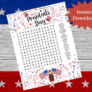 Presidents Day Word Search, President's Day Printable, President's Day ...