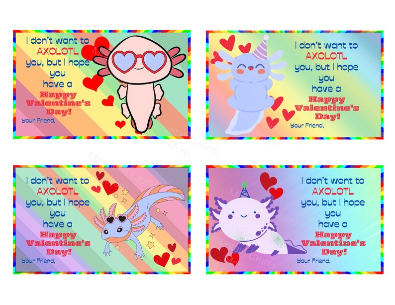 Axolotl Valentine Card, Axolotl Valentine, Valentine for Kids, Axolotl ...