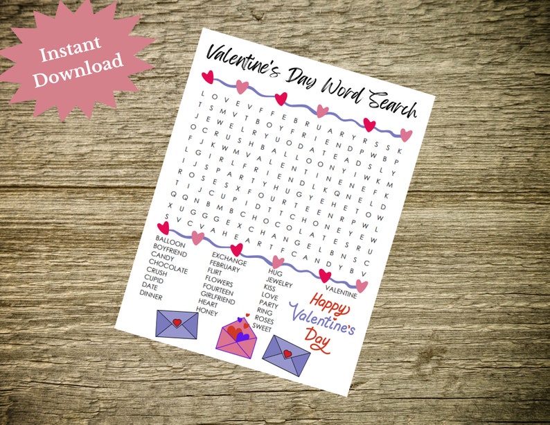Valentine Word Search Printable Game Worksheet, Valentine Printable ...