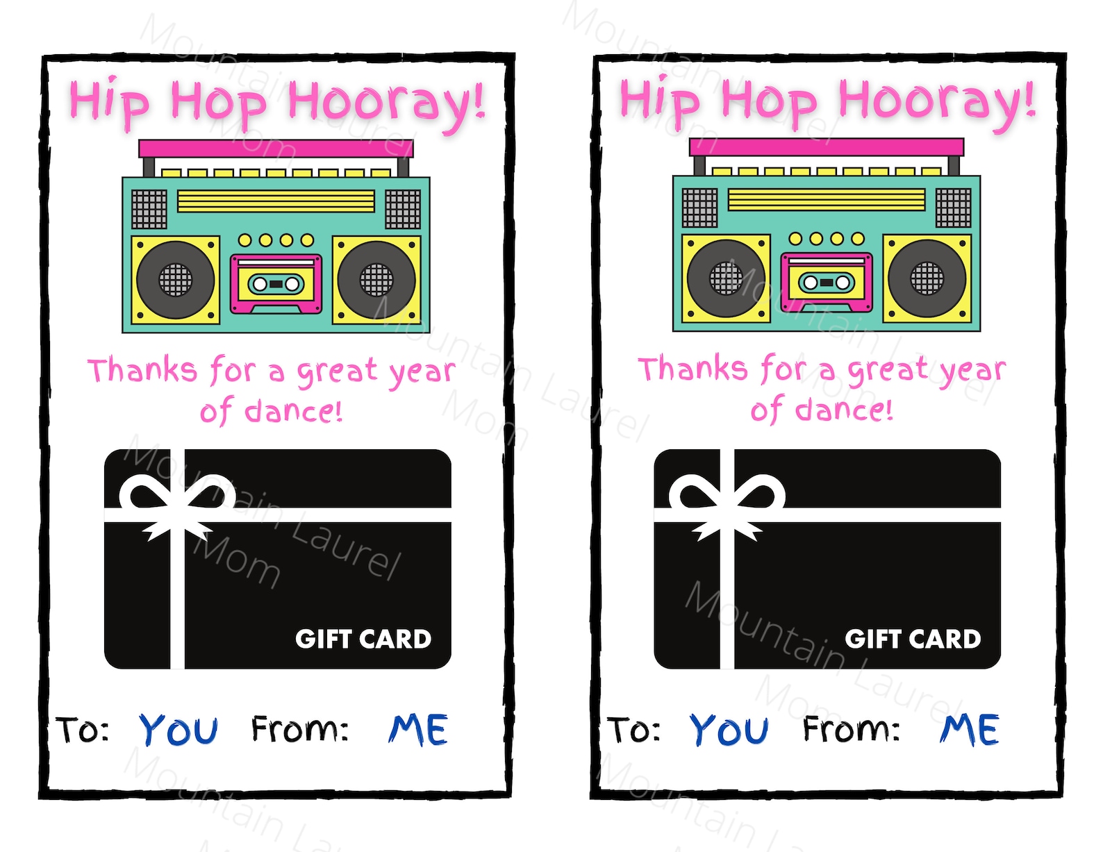 Dance Teacher Gift, Printable Gift Card Holder, Dance Teacher Thank You ...