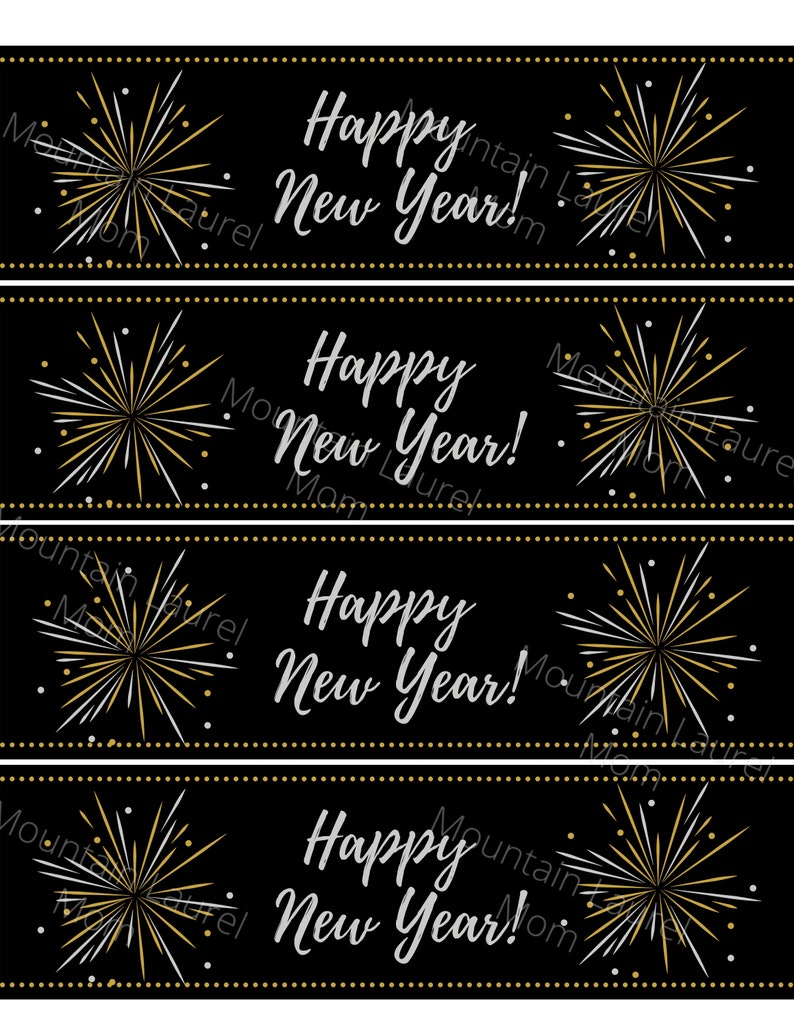 New Years Eve Water Bottle Label, Happy New Year, New Year's Party, NYE ...