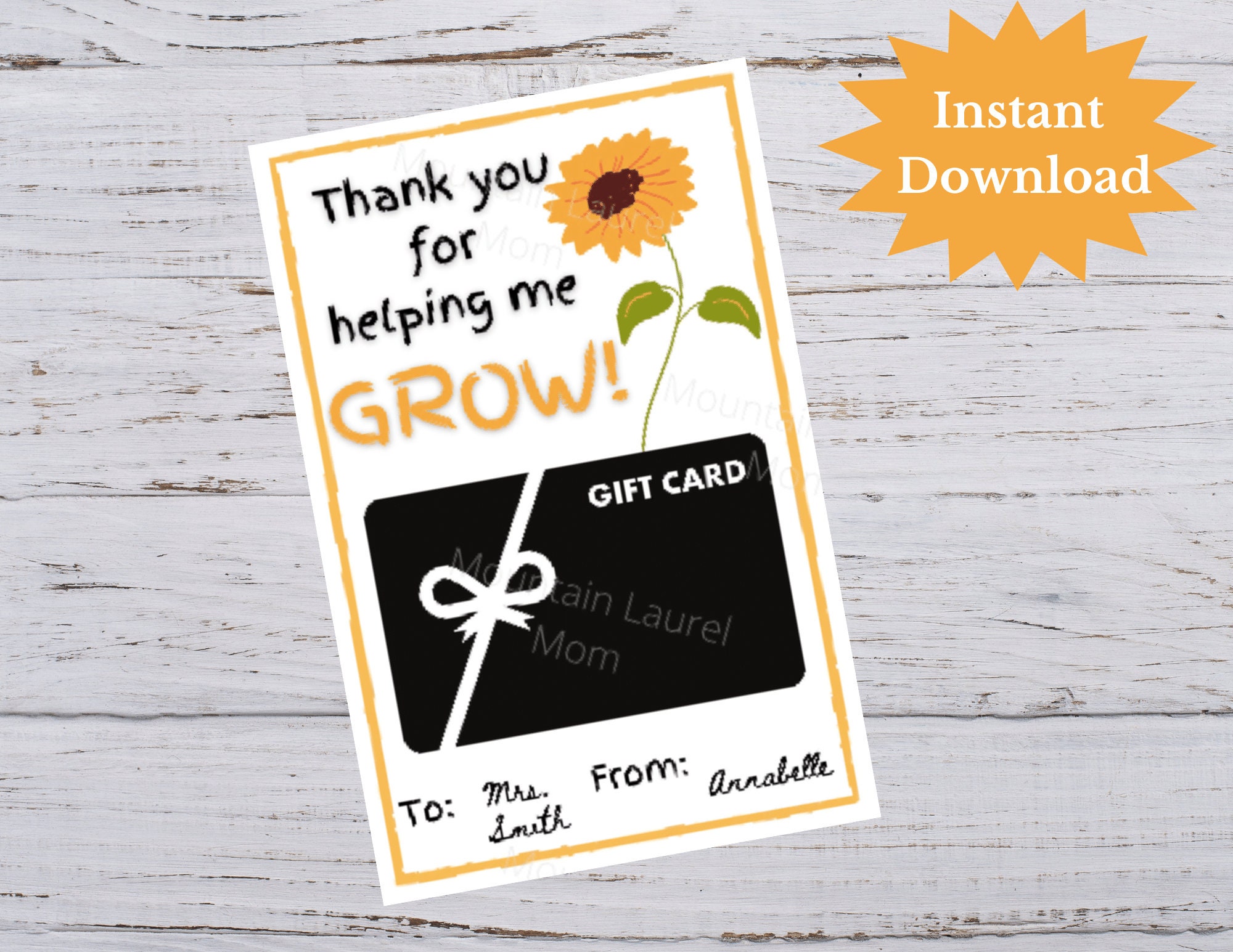 Printable Gift Card Holder, Teacher Thank You, Teacher Gift, Teacher ...