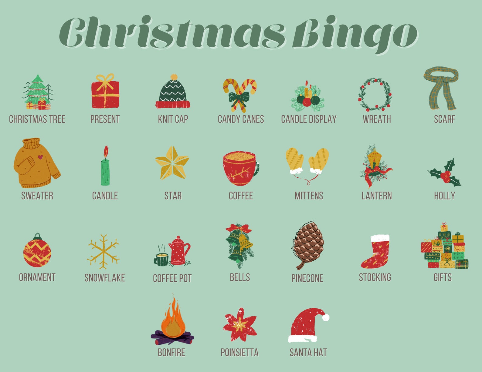 Christmas Bingo, Christmas Party Activity, Christmas Printable Activity ...