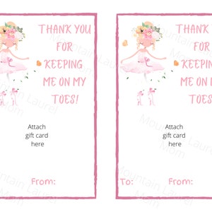 Dance Teacher Gift, Printable Gift Card Holder, Dance Teacher Thank You ...