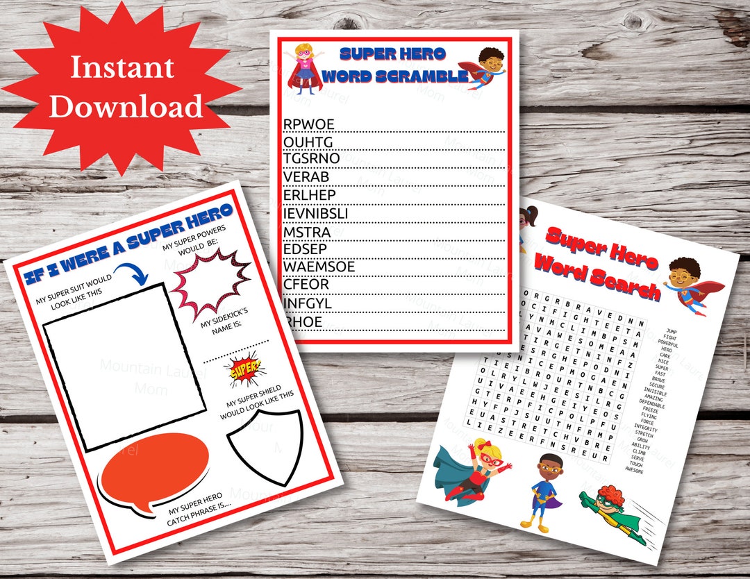 Super Hero Printable Worksheet Activity Bundle, Super Hero School ...