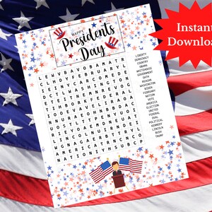 Presidents Day Word Search, President's Day Printable, President's Day ...
